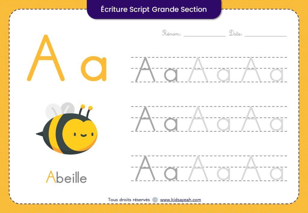 Apprends à écrire la lettre A en script - Fiche ludique pour GS