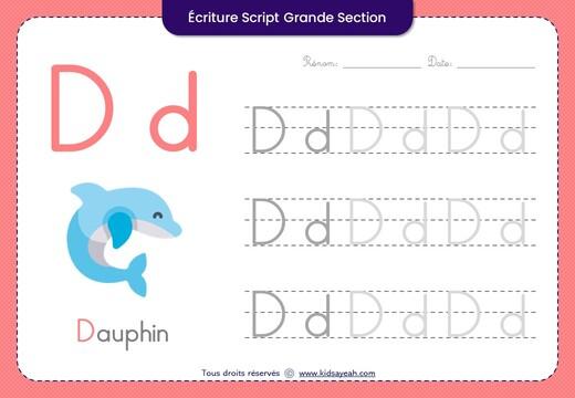 Apprends à écrire la lettre D en script - Fiche ludique pour GS