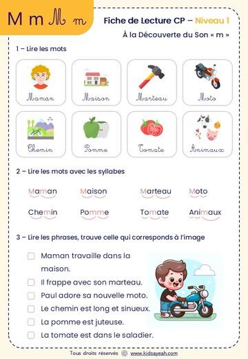 Lecture CP - 5 niveaux progressives, fiches PDF à Télécharger