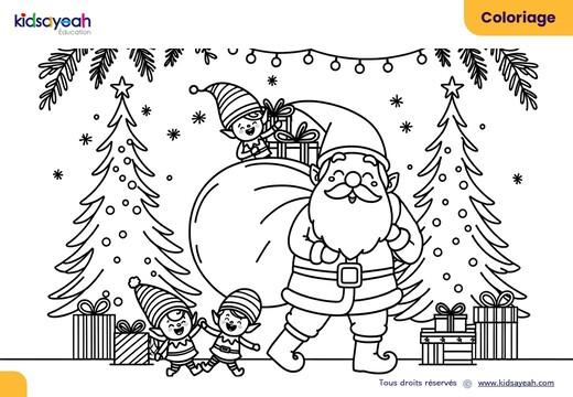 Coloriage Père Noël et Lutins Festifs - PDF à imprimer