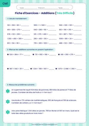 Exercices CM1 à imprimer | Fiches scolaires gratuites PDF